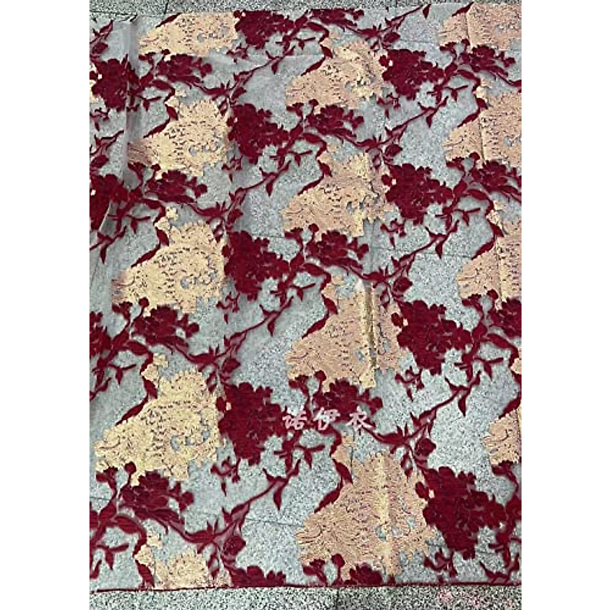 3 Yards African Lace Fabric French Beaded Sequins Lace,Net Tulle Fabric,Embroidered Fabric for Dress Guipure lace L03 (red)