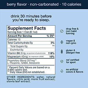Som Sleep, The Original Sleep Support Formula w/Melatonin, Magnesium, Vitamin B6, L-Theanine & GABA – Vegan, Functional Nighttime Drink – Sleep Aid Supplement – Zero Sugar Berry, 8.1 Fl Oz, 12-Pack