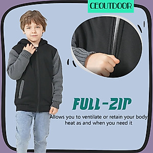 Ceoutdoor Boys Fleece Jacket Zip up Sweatshirt Hoodie Soft Warm Outdoor Winter Coat for Kids (B-Black/Grey,Size 6-7)