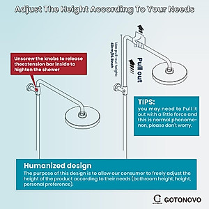 gotonovo Exposed Shower Faucet Set 8 Inch Rainfall Showerhead 3-Function Shower Fixture with Tub Spout 2 Corss Handles Shower System Polish Chrome