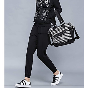 Women Fashion Rivet Handbag Purse Luminous Canvas Punk Tote with Shoulder Strap Crossbody Bag Large Capacity Black (Striped-Luminous)