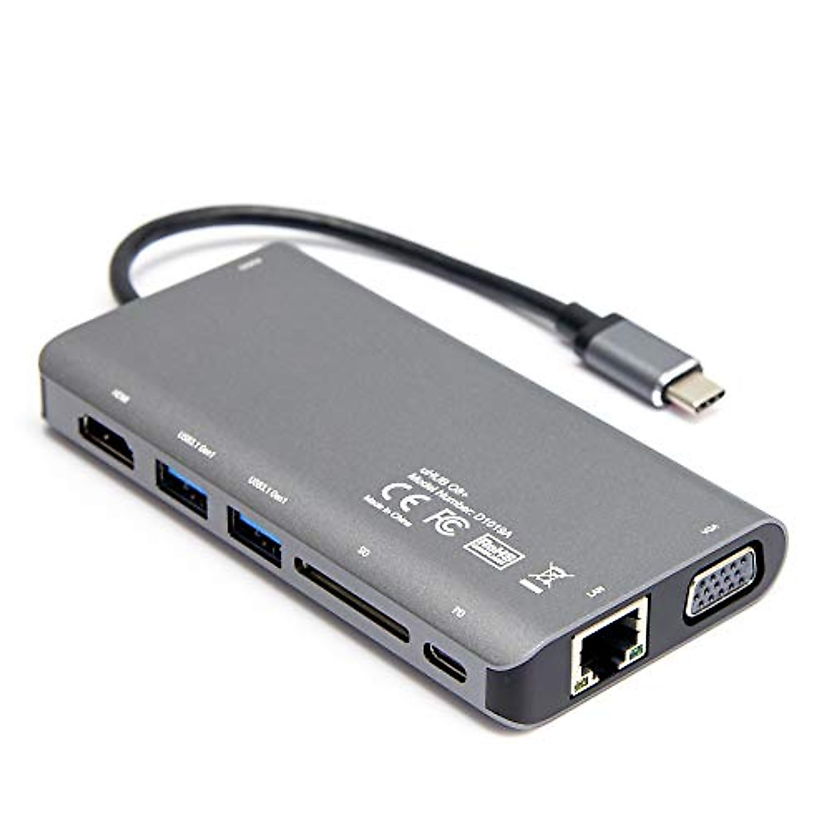 UNITEK Hub USB-C with Power Delivery, HDMI v.1.4 4K@30Hz, Ethernet/Internet Connection, 2 x USB 3.0, USB C with PD 100 W, 20 V/5 A, SD Card Reader, 3.5 mm Audio Connection, Aluminium, Grey