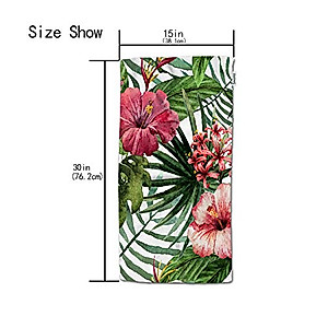 HGOD DESIGNS Tropical Flower Hand Towels,Watercolor Summer Hawaii Palm Tree Leaf and Tropical Plant Flower 100% Cotton Soft Bath Hand Towels for Bathroom Kitchen Hotel Spa Hand Towels 15"X30"