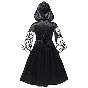 yolsun Skeleton Ghost Witch Costume for Girls, Glow in The Dark, Halloween Fearsome Costume(10-12 Years)