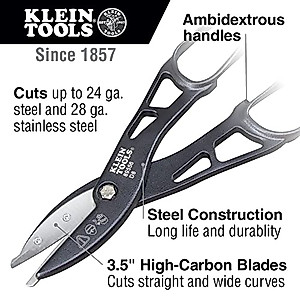 Klein Tools 89556 Metal Cutter, Tin Snips Cut Tin, Copper, Aluminum, Vinyl, Steel and Stainless Steel, 12-Inch