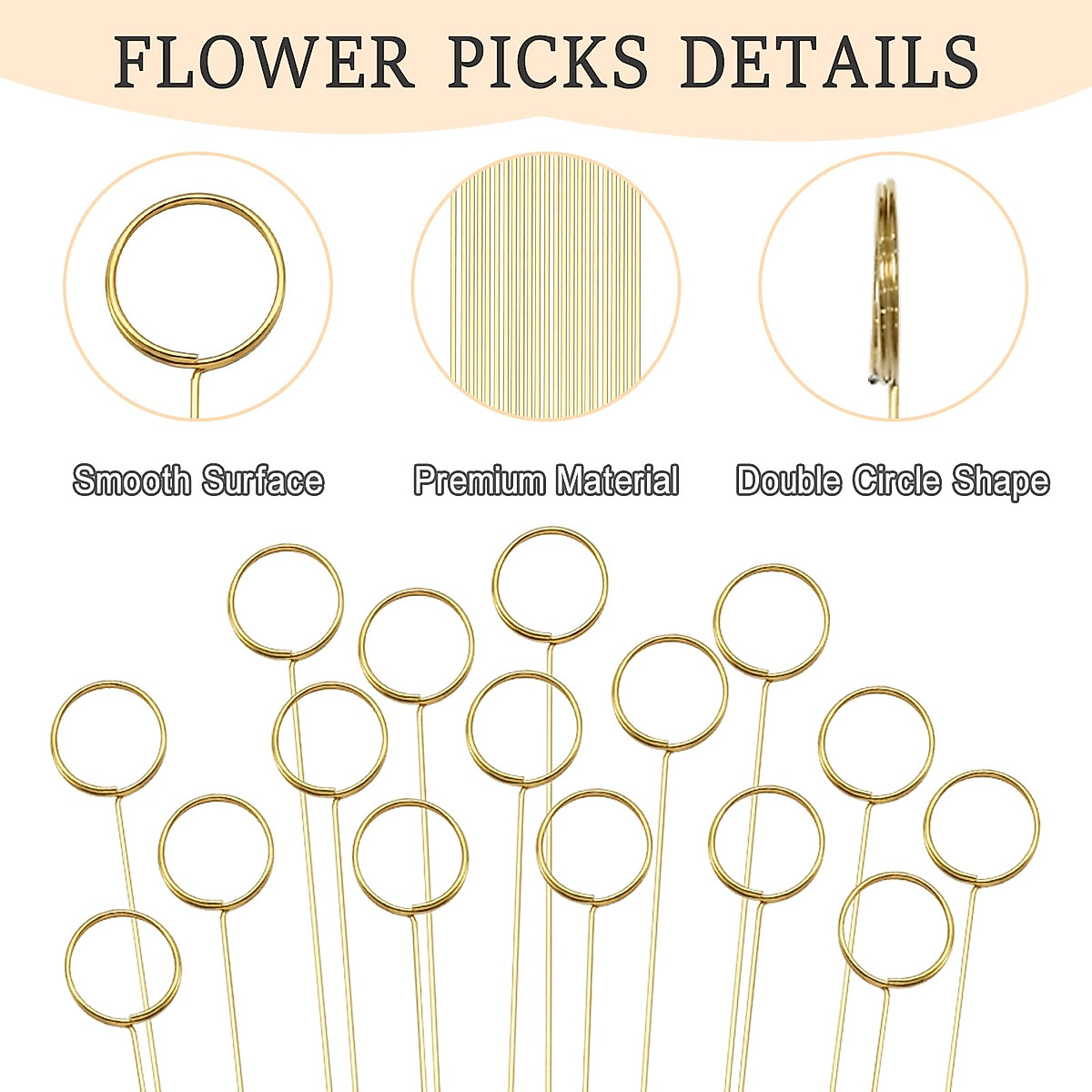 DSYIL 60 PCS Floral Picks Bulk, Metal Floral Place Card Holder, Round Photo Card Holder for Centerpieces, Flower Picks Clip for Gift Card and Party Favor, 13.4 Inches