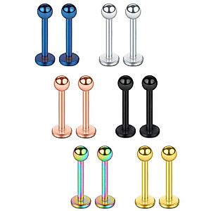 SCERRING 12PCS 16g Stainless Steel 3mm Ball Labret Monroe Lip Tragus Helix Earring Ring 10mm - Mix Color