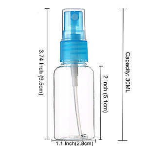 SINIDE Spray Bottles 30 ml/1 oz, 4 Pack Clear Empty Fine Mist Plastic Mini Travel Bottle Set, Portable Refillable Makeup Sprayer Containers for Perfume, Liquids, Aromatherapy, Small Size