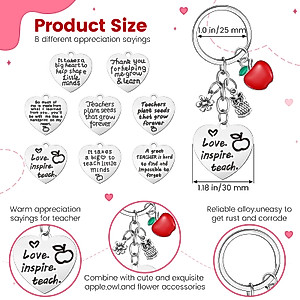 Kigeli 16 Pieces Teacher Appreciation Gift Teacher Keychain Heart Shape Pendant Key Chain Graduation Back to School Christmas Thank You Gift for Teacher