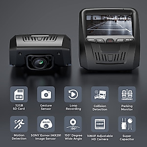 NEZINI Car Dash Cam, Dashboard Camera Recorder with 32GB Memory Card, FHD 1080P, 3" LCD Screen, Driving Recorder with Sony Video Sensor, Parking Mode, 150° Angle, Loop Recording, Night Vision, WDR