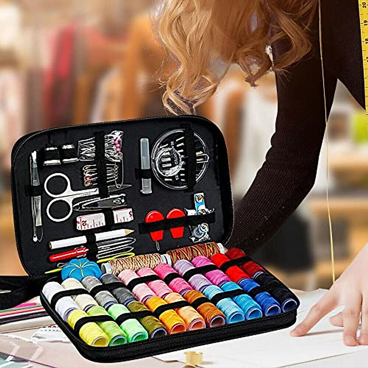 99 Pcs Sewing Kit Premium Sewing Supplies Case Portable Travel Home Needle Thread with Thread,Threader Needle,Tape Measure, Scissor, Thimble