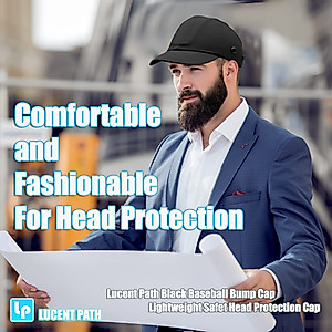 Lucent Path Black Baseball Safety Bump Cap - 100% Cotton, Impact-Resistant ABS Shell, Dual-Layer Padded Foam, Breathable, Adjustable Head Protection Hard Hat Cap
