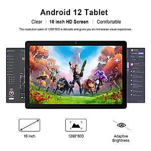 Mouikei 10 inch Tablet Android 12 Tablets, Quad-Core Tablet PC, 32GB ROM 128GB Expand, 1280x800 HD Touch Screen, 5000mAh, Dual Speaker, Bluetooth, WiFi, Dual Camera, GPS, Silver