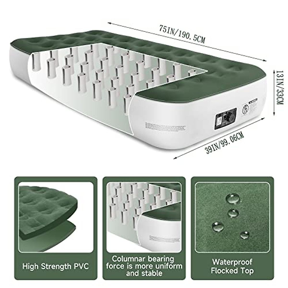 Zearna Twin Air Mattress with Built in Pump 13 Inch Inflatable Mattress for Tent Camping, Home Guest Bed - Adjustable Blow Up Mattress - Easy to Inflate (Twin Size) 75L x 39W x 13T