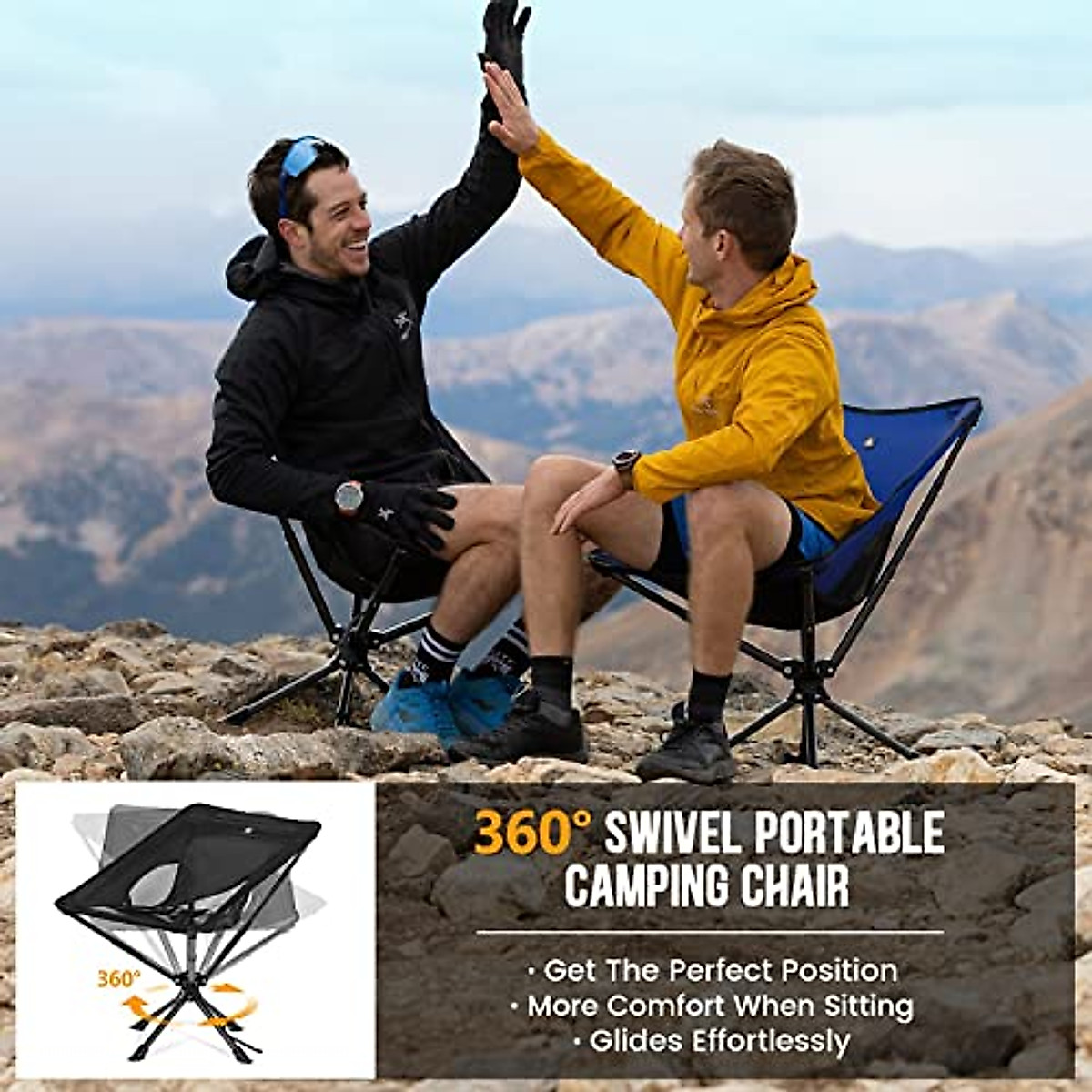 TCEK Swivel Portable Chair Camping Chairs - Small Compact Portable Chair for Adults That Setup in 8 Seconds, Lightweight Outdoor Folding Chair for Camping, Backpacking, Hiking, Beach, Support 300 LBS