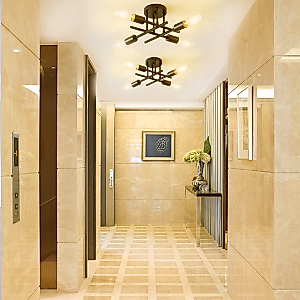 Giutna Modern Semi Flush Mount Ceiling Light Fixture,4-Light Farmhouse Light Fixtures Ceiling Mount,Industrial Chandelier Ceiling Lamp for Living Room Bedroom Kitchen Hallway,Bulb Not Included(Black)