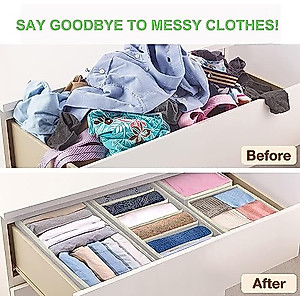 FFVLLAFE 6 Pack Sock Underwear Drawer Organizer Dividers, Foldable Fabric Dresser Closet Organizers and Storage Bins for Clothing, Baby Clothes, Bra, Panty, Scarf, Ties (Gray)