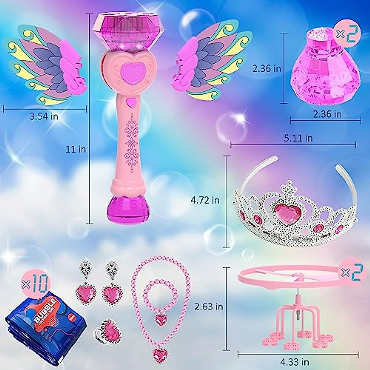 Bubble Wand for Kids Girls - Princess Bubble Wands Toddler Bubble Machine Wands Blower Age 3 4 5 6 7 8 Years Old Girl Gifts for Birthday Children's Day Party Summer Outdoor Toys Pink