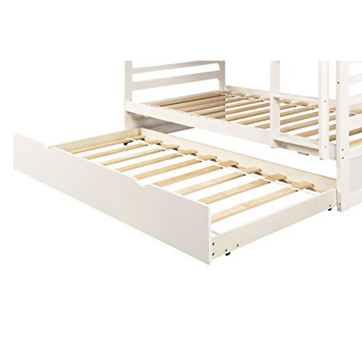 MERITLINE Twin Over Twin Bunk Bed for Kids,Detachable Wood Twin Bunk Bed Frame with Trundle,White