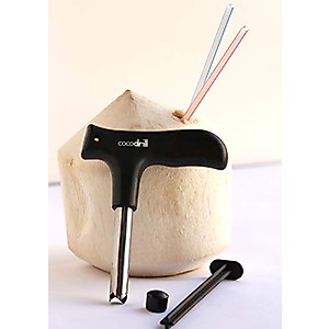 CocoDrill Coconut Opener Tool + 3 Reusable Straws -COMBO PACK - Stainless Steel Drinking Straw + Cleaner - Eco Friendly, SAFE, NON-TOXIC