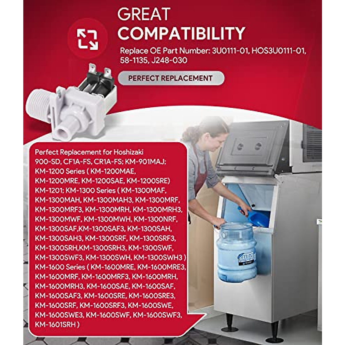 Replacement for Hoshizaki 3U0111-01 Water Valve, 120V, 60HZ, w/Mounting Nuts, J248-030