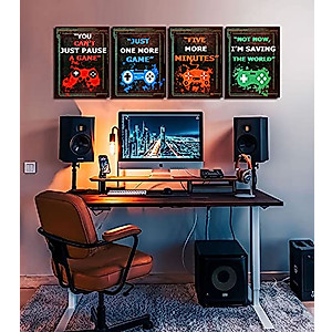 Game Room Wall Art Decor Funny Gaming Decorations Canvas Prints Boys Room Decorations Video Game Posters Pictures Decoration for Boys Bedroom Video Game Room Playroom Paintings Framed Ready to Hang