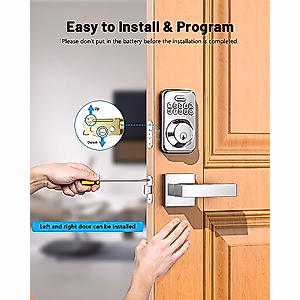 Zowill Keyless Entry Door Lock with 2 Lever Handles, Electronic Keypad Deadbolt, Auto-Locking, Anti-Peeping Password, Digital Smart Code Door Lock, Front Door Handle Sets, Satin Nickel