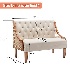 Yongqiang Modern Settee with Back Small Loveseat Sofa Rattan Upholstered Dining Banquette Seating for Kitchen Dining Room Living Room Linen Button Tufted Mini Couch