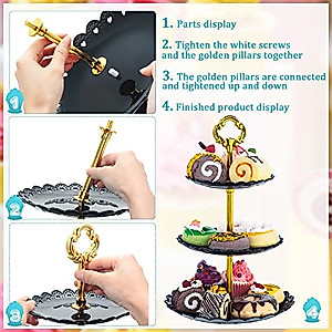 4 Sets 3 Tier Plastic Cupcake Stand Dessert Plates Mini Cake Fruit Candy Display Tower Reusable Tiered Snack Serving Tray Black Gold for Wedding Tea Party Decor