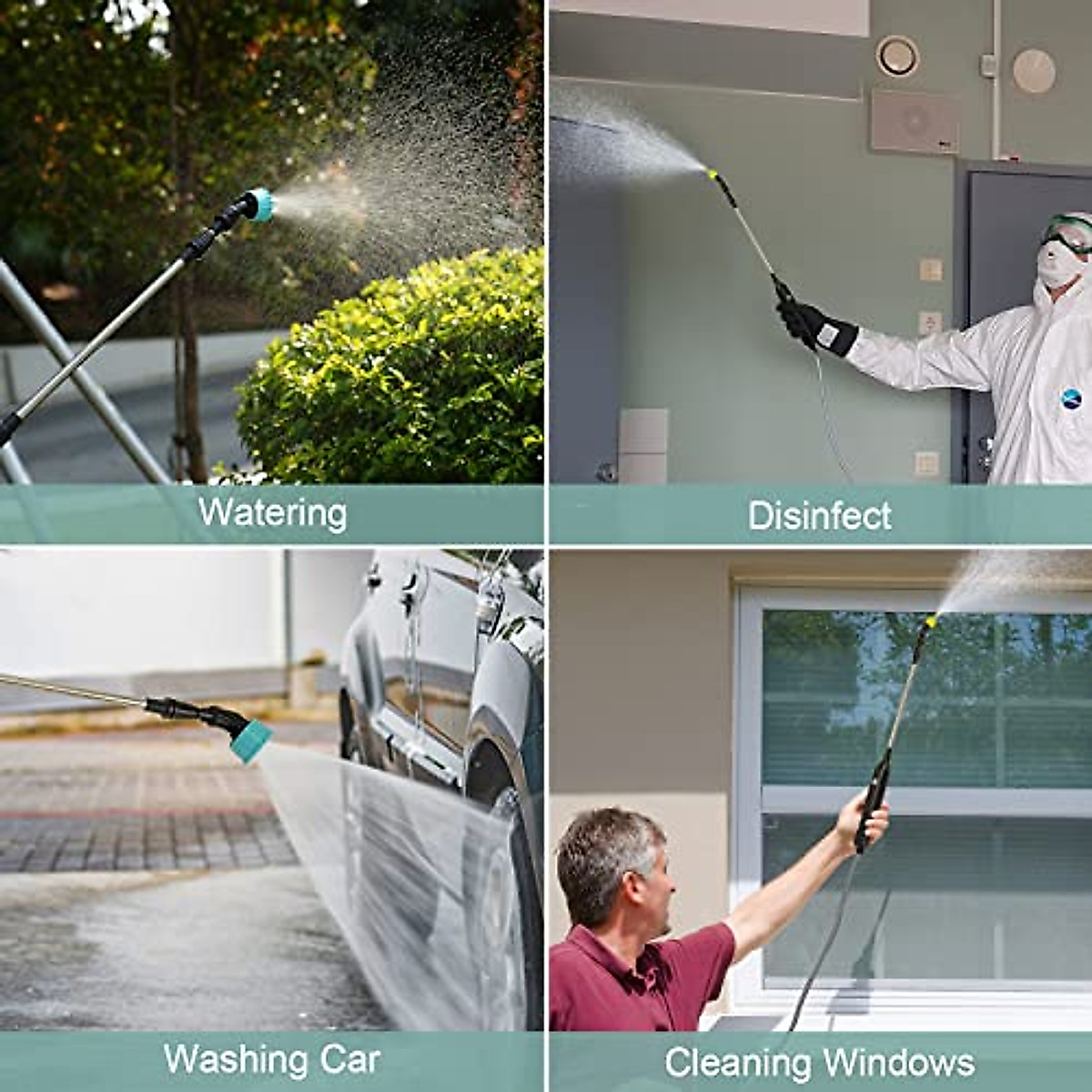 Toovem 5L Battery Powered Sprayer, Electric Sprayer with USB Rechargeable Handle, Potable Garden Sprayer with Telescopic Wand 2 Mist Nozzles and Adjustable Shoulder Strap (Blue)