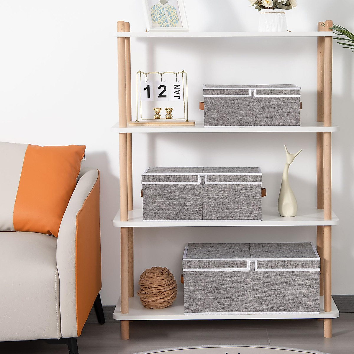 YheenLf Storage Bins with Lids, Fabric Storage Boxes, Storage Organizer Container with Handles, Collapsible Storage Cube for Organizing, Grey, 1-Pack, 16.1 x 9.8 x 6.5 in