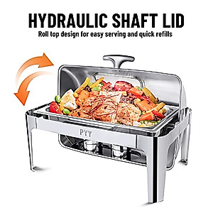 PYY Roll Top Chafing Dish Buffet Set Professional Chaffing Server Set Commercial Chafer 9QT, Chafers for Catering Rolling Buffet Servers and Warmers(Full Size Pan)