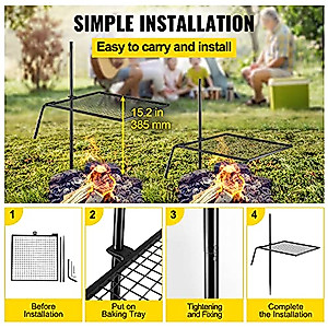VEVOR Swivel Grill, Heavy Duty Steel Campfire Grill,Single Layer Open Fire Grill, 24" x 24" Campfire Swivel Grill with Heat Dissipation Handle, Campfire Grill Stake for Outdoor Open Flame Cooking
