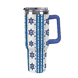 Israel Flag Shaped 40 Oz Tumbler Insulated Stainless Steel Water Bottle Travel Mug Car Cup with Handle And Straw
