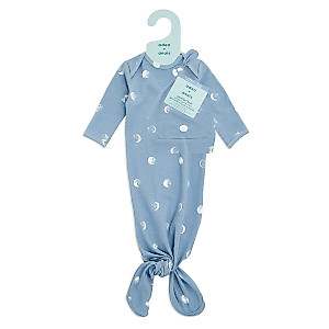 aden + anais Comfort Knit Knotted Newborn Baby Gown and Hat, Super Soft Cotton with Spandex, Infant Gown with Fold Over Mitten Cuffs, 2 Piece Set, 0-3 Months, Blue Moon