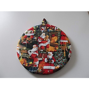 Christmas Pot Holders Santa Handmade Heat Resistant Double Insulated Quilted Hot Pads Trivets 9 Inches Round