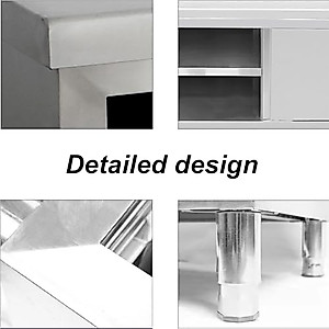 Commercial Kitchen Storage Work Table Thickened Stainless Steel Material Preparation Table Large Space Storage Cabinet Chopping Table Metal Table Sturdy and Stable(100x50x80cm)