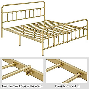 Yaheetech Classic Metal Platform Bed Frame Mattress Foundation with Victorian Style Iron-Art Headboard/Footboard/Under Bed Storage/No Box Spring Needed/King Size Antique Gold