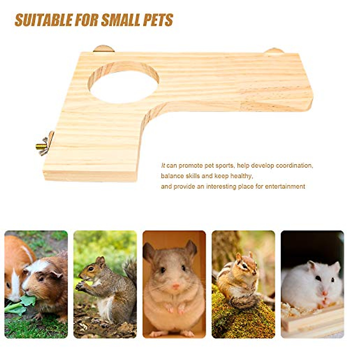 Squirrel Gerbil Chinchilla Dwarf Hamster L-Shaped Pedal Wooden Platform, 3 Pieces of Natural Wooden Parrot Hamster Round Standing Board (Style-2)