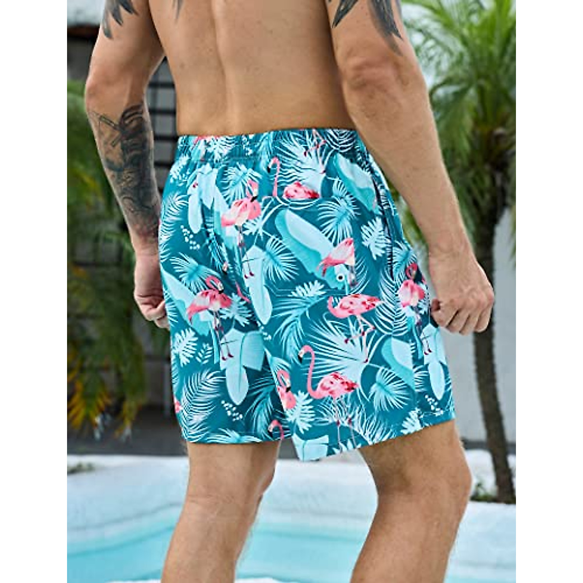 KBVOT Mens Swim Trunks with Compression Liner 7 inch Inseam 2 Pack Quick Dry Stretch Beach Shorts Bathing Suits Swimwear