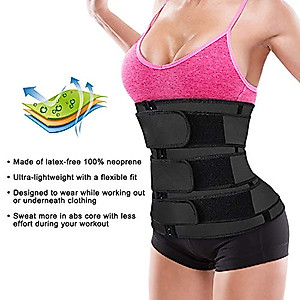 Dretasy Women Neoprene Corset Waist Trainer Workout Sauna Sweat Trimmer Cincher Belly Slimmer with 3 Belts for Weight Loss (Black Belly Belt, S)
