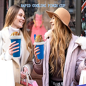 Slushy Maker Cup - DIY Magic Slushy Maker Squeeze Cup, Portable Smoothie Squeeze Cup for Juices, Milk and Ice Cream Make, Double Layers Silicone Slushie Cup with Straw for Friends,Family Gifts(Blue)