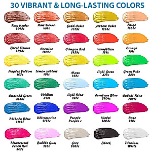 KEFF Acrylic Paint Set - 30 Color Bottles 2oz 59ml Art Supplies for Craft, Canvas, Wood, Clay, Rock, Outdoor, Pour Paints - Non Toxic Painting Kit for Adults