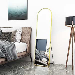 SUPPNEED 59"x15.7" Arched Full Length Mirror, Large Arched Mirror Floor Mirror with Stand, Bedroom Mirror, Modern Arched Shape Wall Mounted, Hanging or Standing, Gold