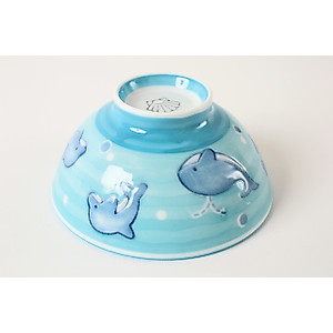 Mino ware Japanese Ceramics Kids Rice Bowl made in Japan (Japan Import) Dolphine & Whale Blue MIC014