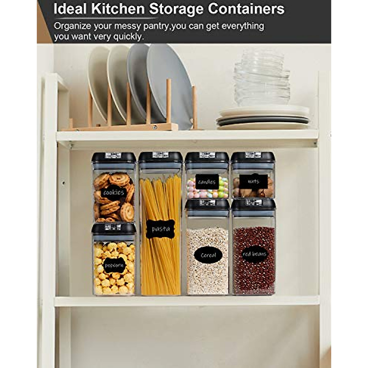 Airtight Food Storage Containers Kitchen-Cereal-Organization - McKain 7 Pieces BPA Free Plastic Pantry Container Set with 24 Labels and Spoon Set