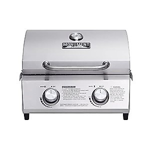 Monument Grills Tabletop Propane Gas Grill for Outdoor Portable Camping Cooking with Travel Locks, Stainless Steel High Lid, and Built in Thermometer