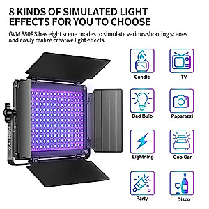 GVM RGB LED Video Light with Bluetooth Control, 60W Photography Studio Lighting Kit with Stands, 2-Packs 880RS Dimmable Led Panel Light for Youtube, Streaming, Gaming, 8 Applicable Scenes, CRI97