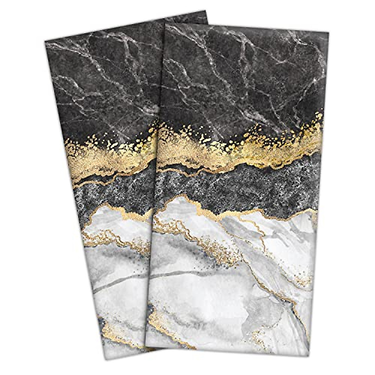 Black Gold Marble Hand Towels for Kitchen Bathroom Decorative Bath Towels Soft Absorbent Kitchen Hand Towels Modern Bathroom Hand Towels for Home Kitchen Bathroom Decor (Set of 2, 13.8x27.6 In)