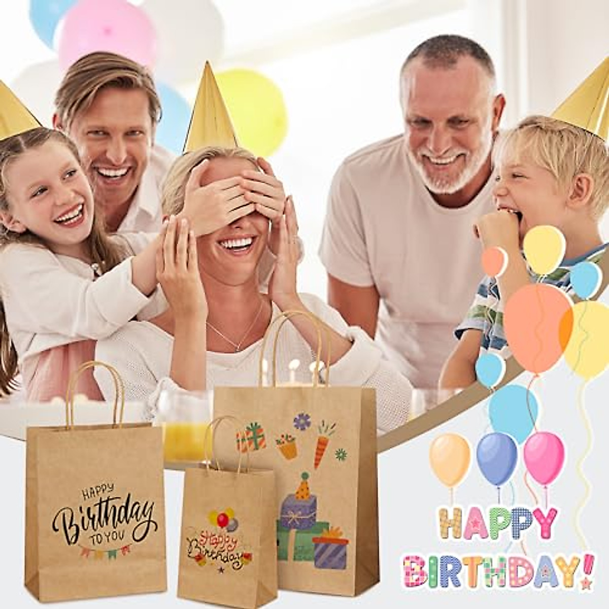 Moretoes 150pcs Brown Kraft Paper Bags with Handles Bulk - Assorted Sizes Gift & Retail Bags for Small Business, Party Favors